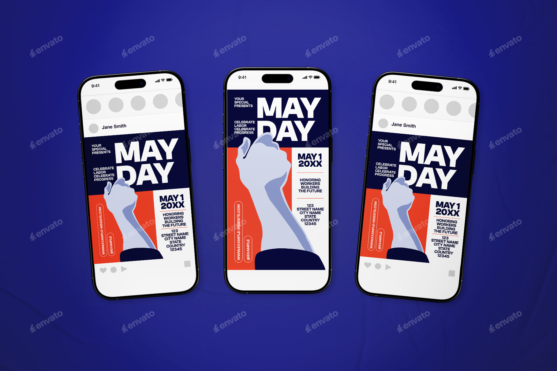 Blue Red May Day Flyer Set, Print Templates | GraphicRiver