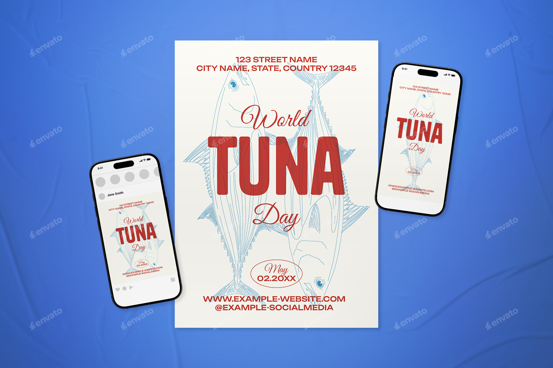 Cream Red World Tuna Day Flyer Set, Print Templates | GraphicRiver