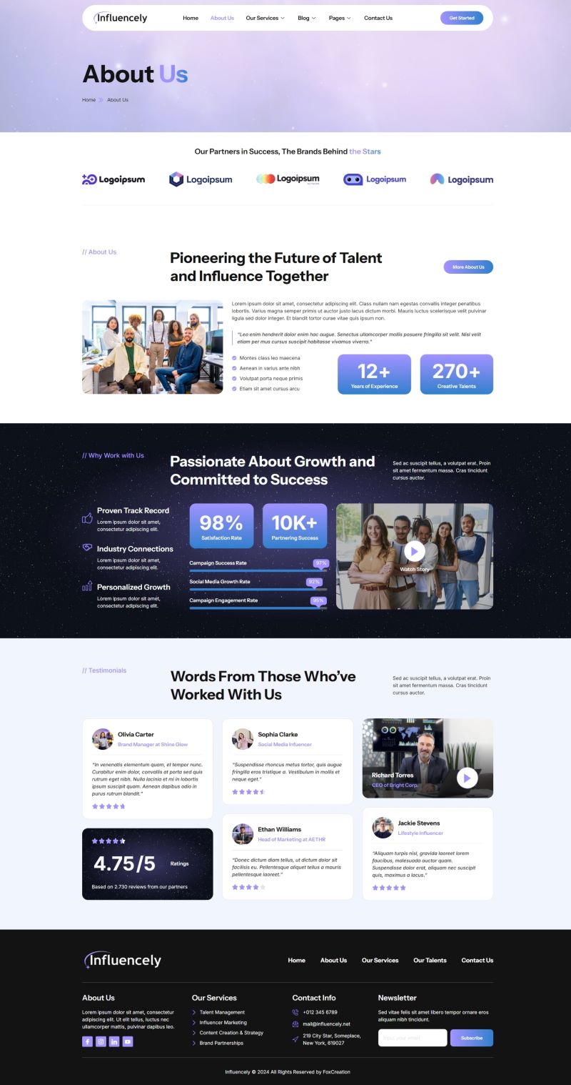 Influencely - Influencer & Talent Agency Elementor Template Kit by Fox ...