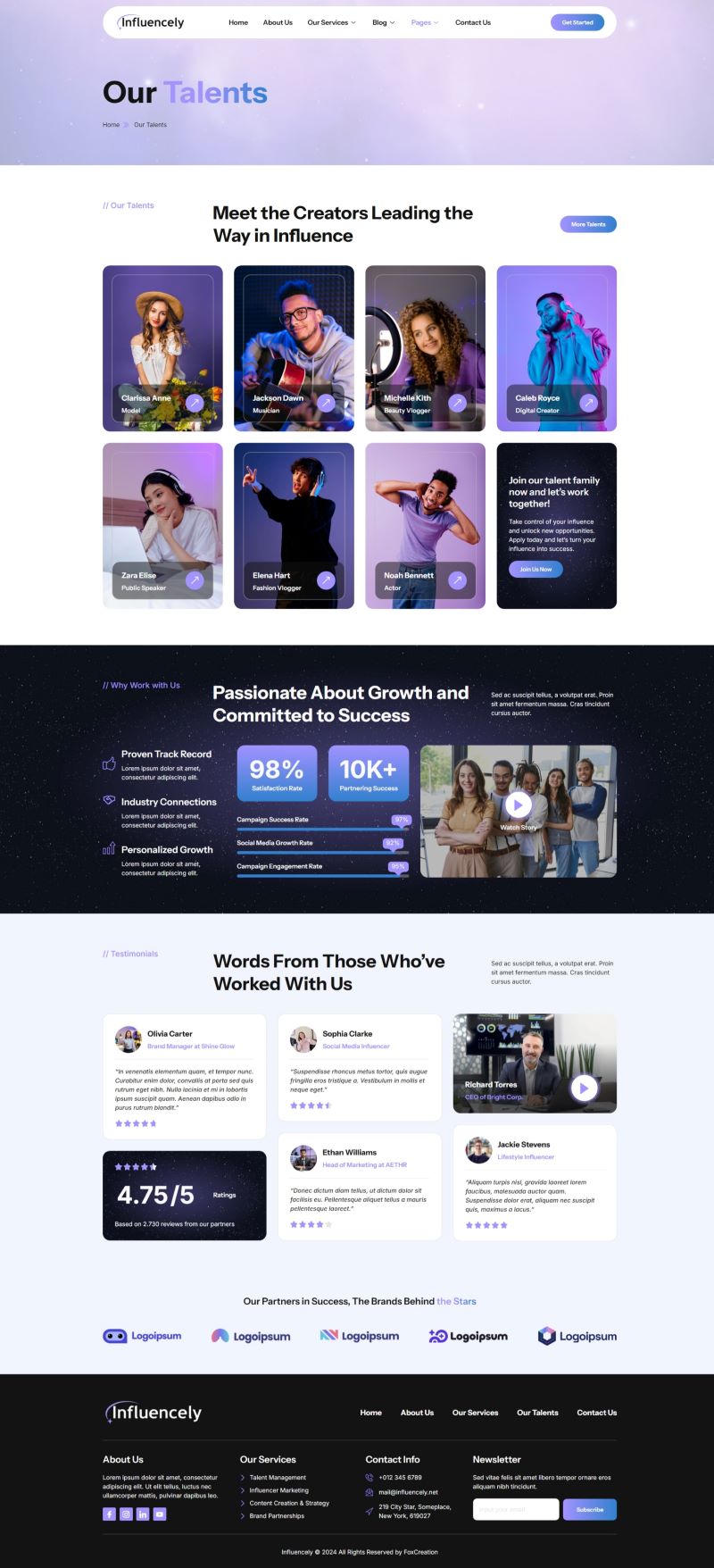 Influencely - Influencer & Talent Agency Elementor Template Kit by Fox ...