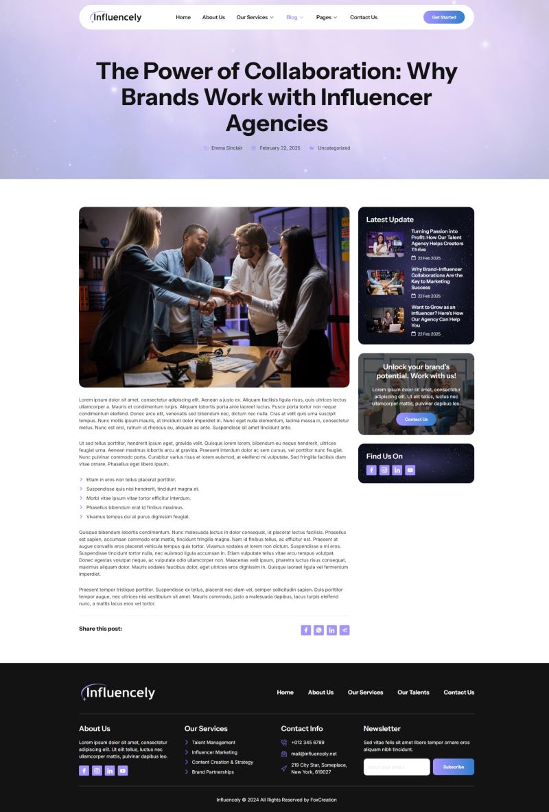 Influencely - Influencer & Talent Agency Elementor Template Kit by Fox ...