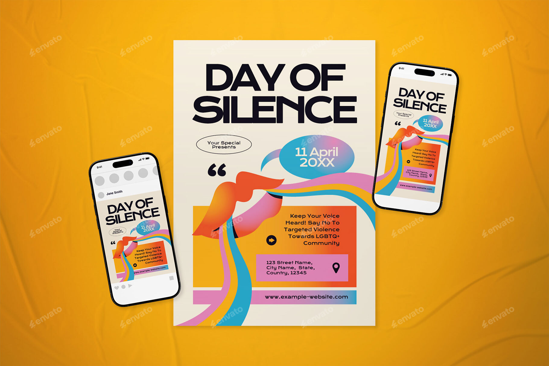 Red Retro Day Of Silence Flyer Set, Print Templates | GraphicRiver