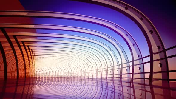 Inspiring Sci-Fi blue corridor of infinity in endless walk-through ...