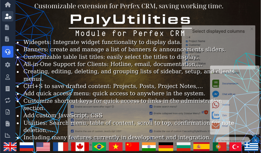 PolyUtilities for Perfex CRM: Quick Access Menu, Custom JS, CSS, and More by polyxgo