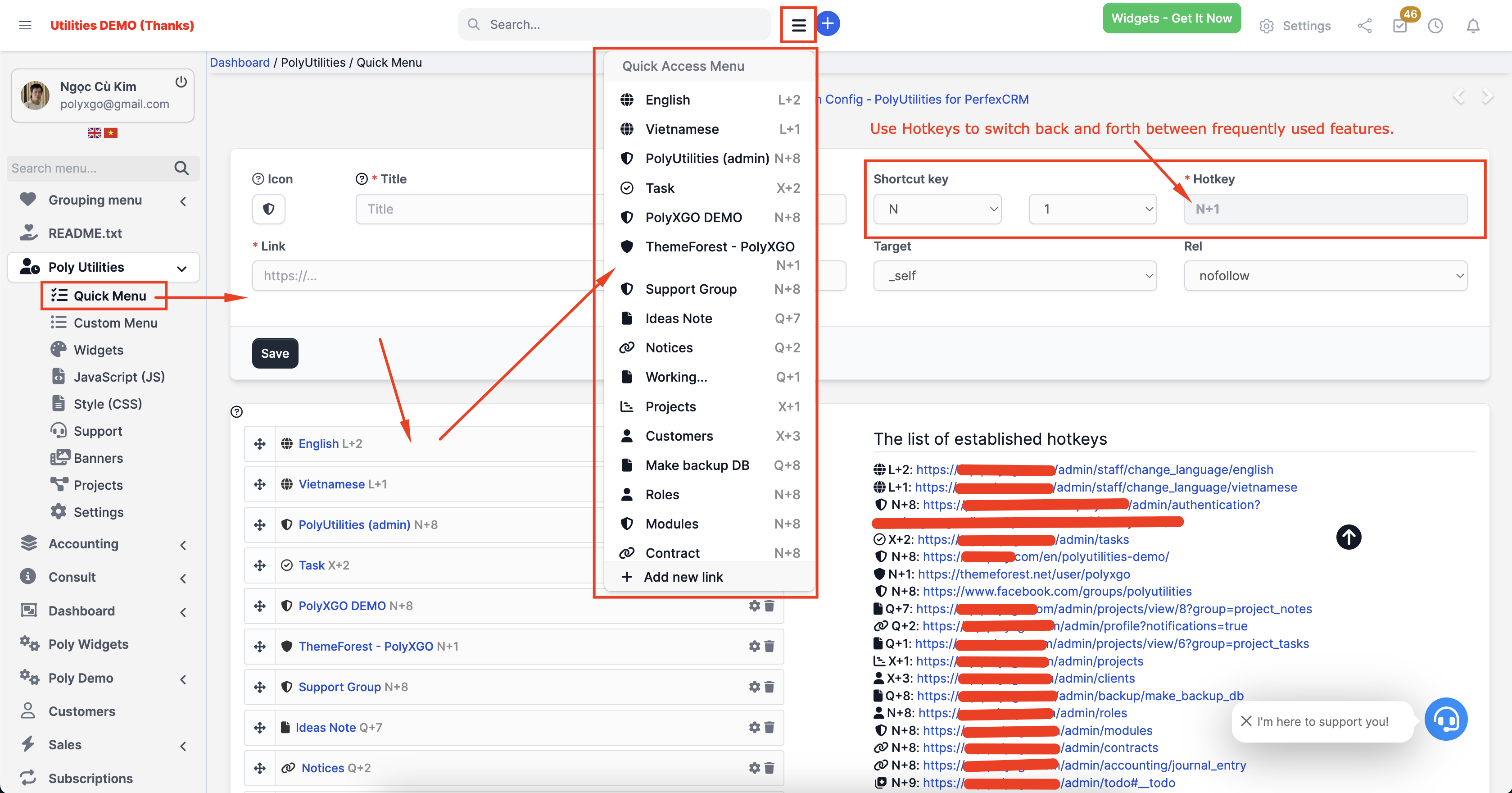 PolyUtilities for Perfex CRM: Quick Access Menu, Custom JS, CSS, and ...