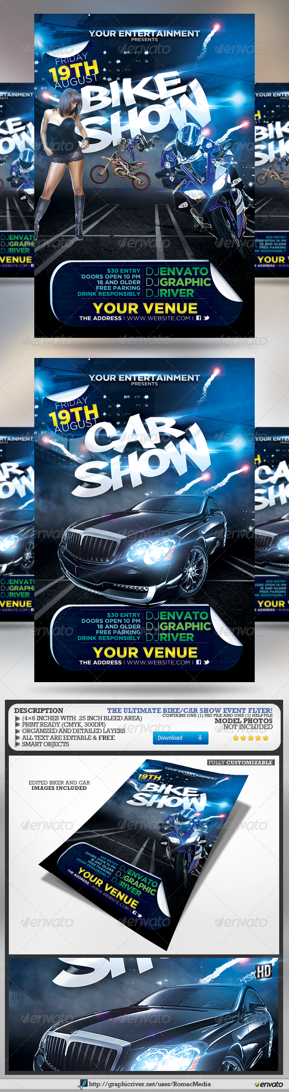 Bike and Car Show Flyer by RomacMedia | GraphicRiver