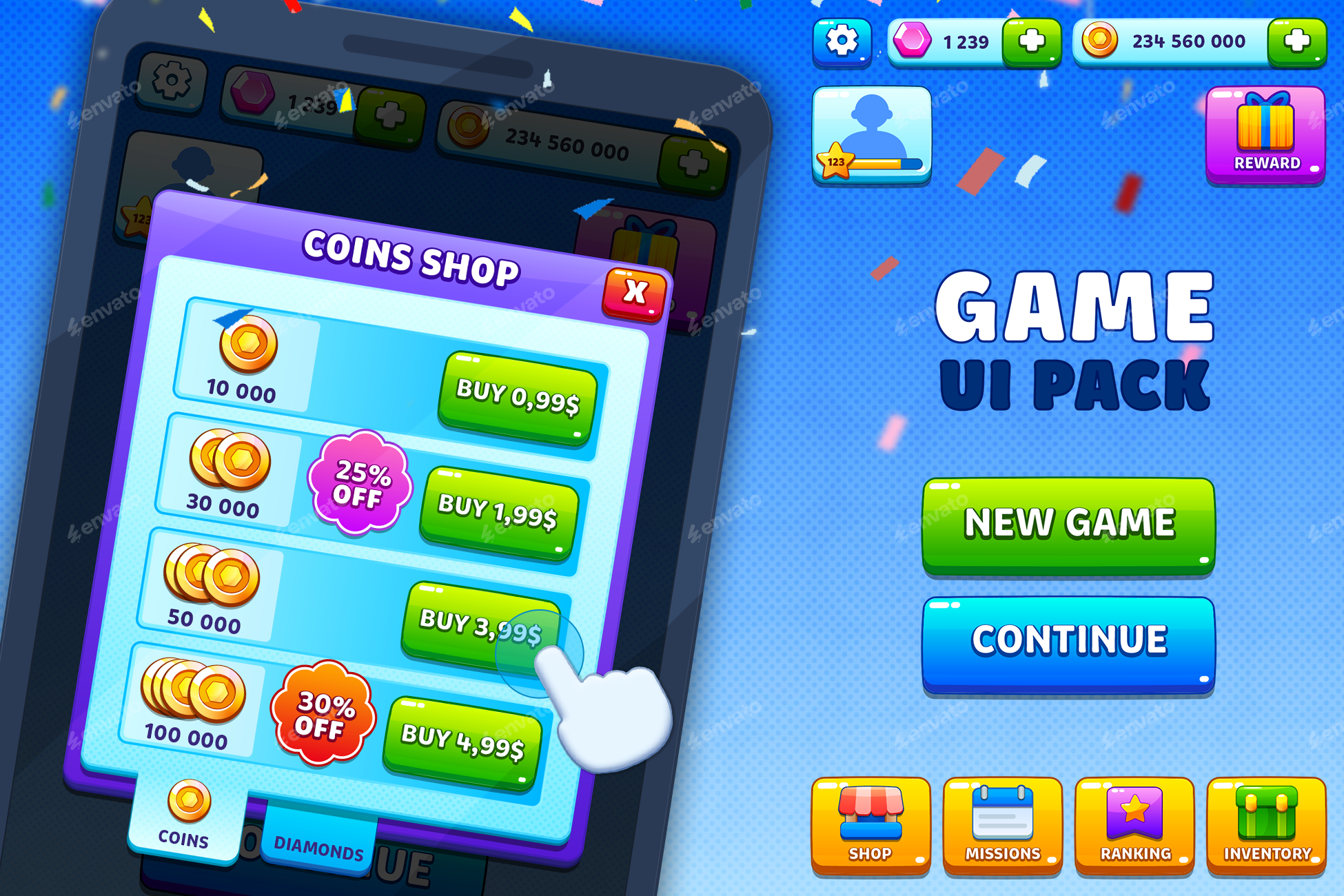 Game UI pack for mobile casual game, Game Assets | GraphicRiver