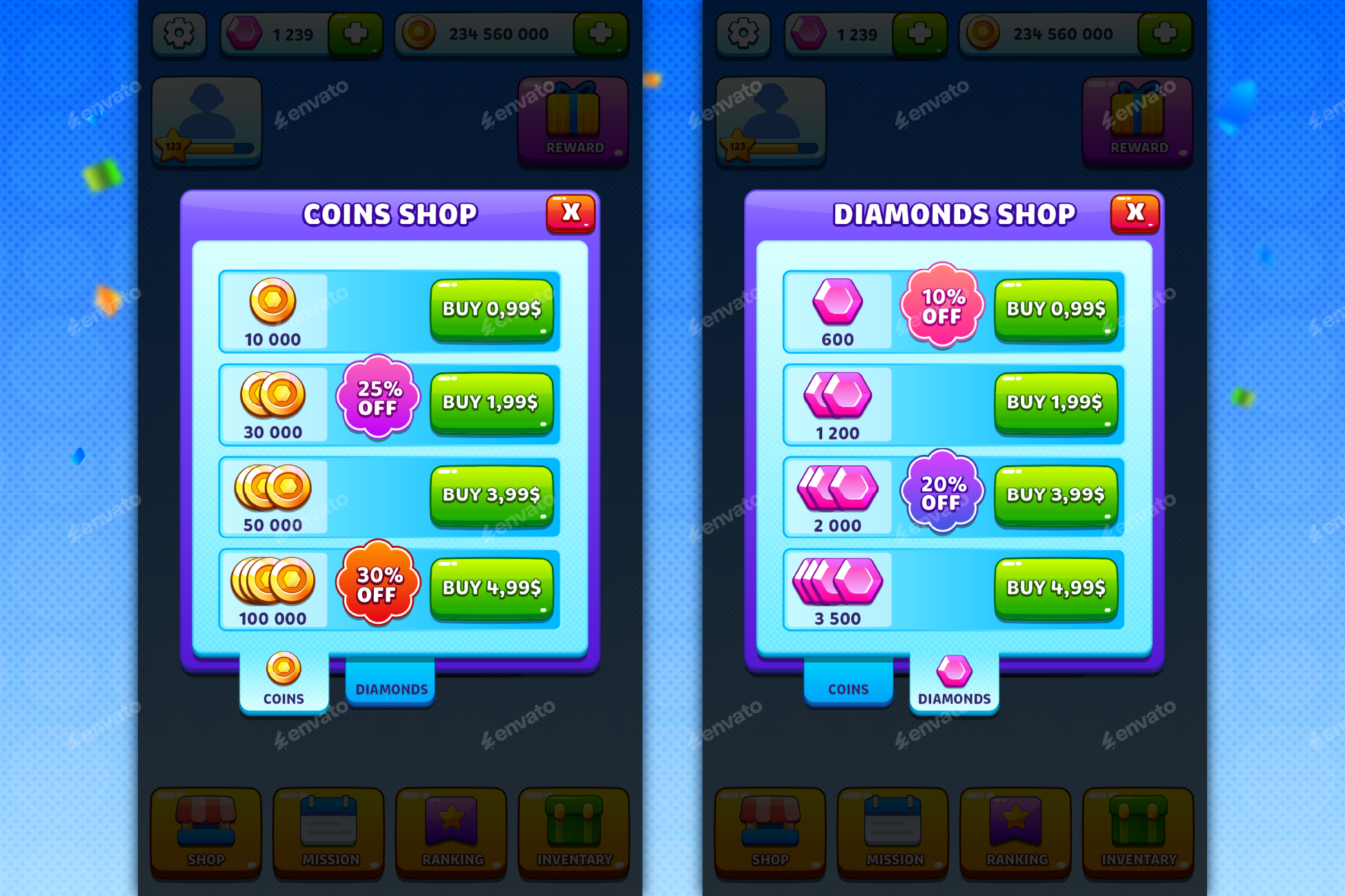 Game UI pack for mobile casual game, Game Assets | GraphicRiver