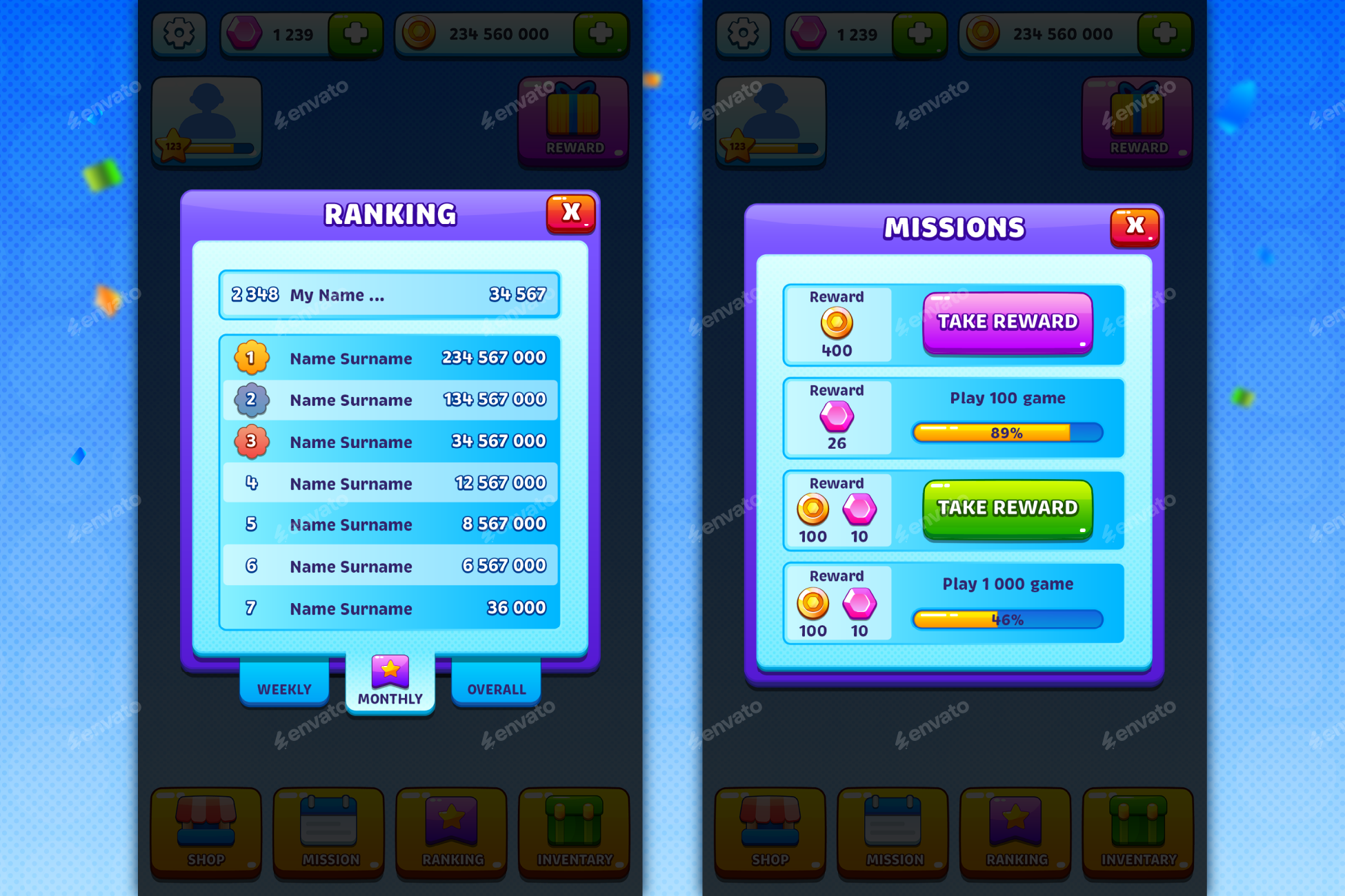 Game UI pack for mobile casual game, Game Assets | GraphicRiver