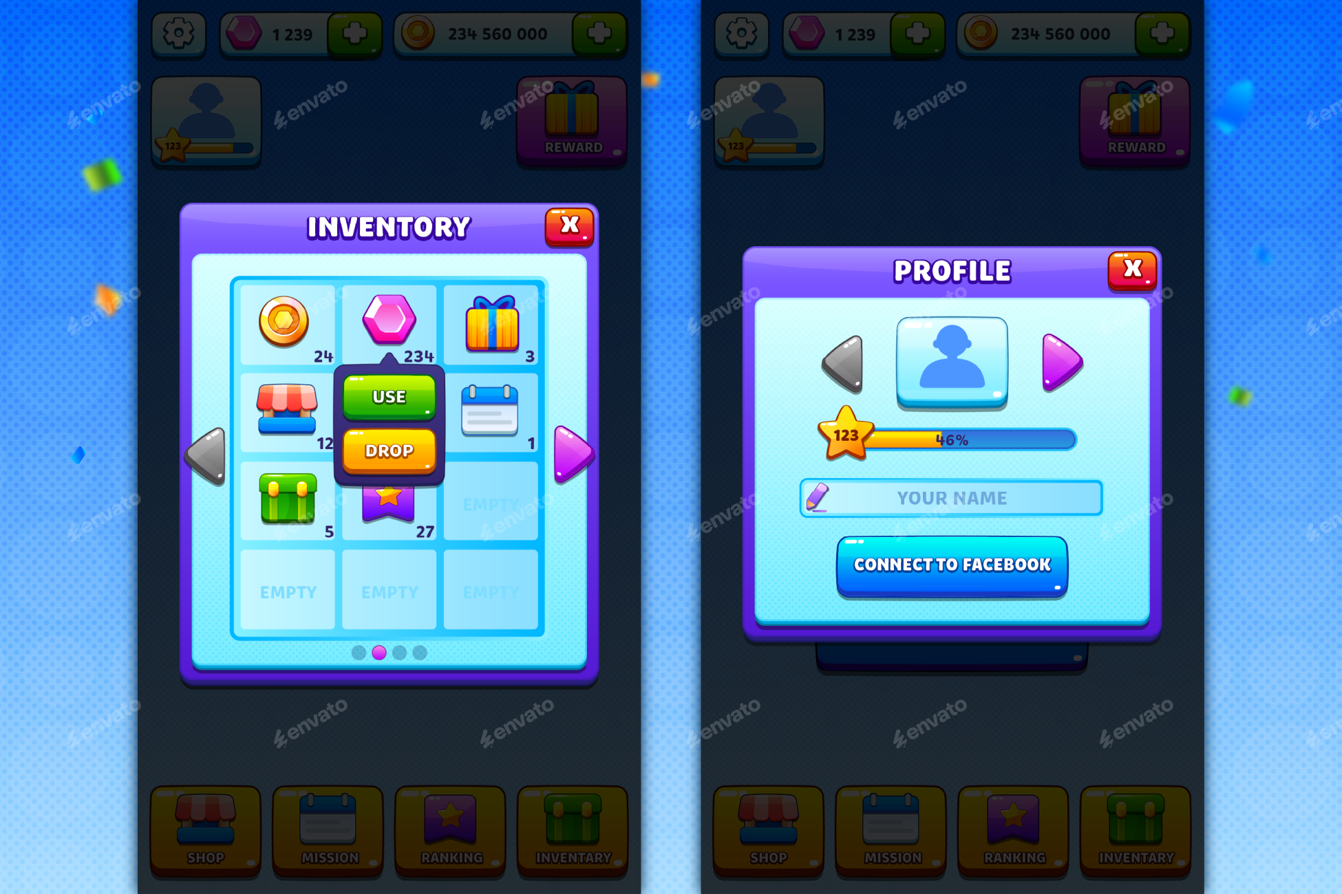 Game UI pack for mobile casual game, Game Assets | GraphicRiver