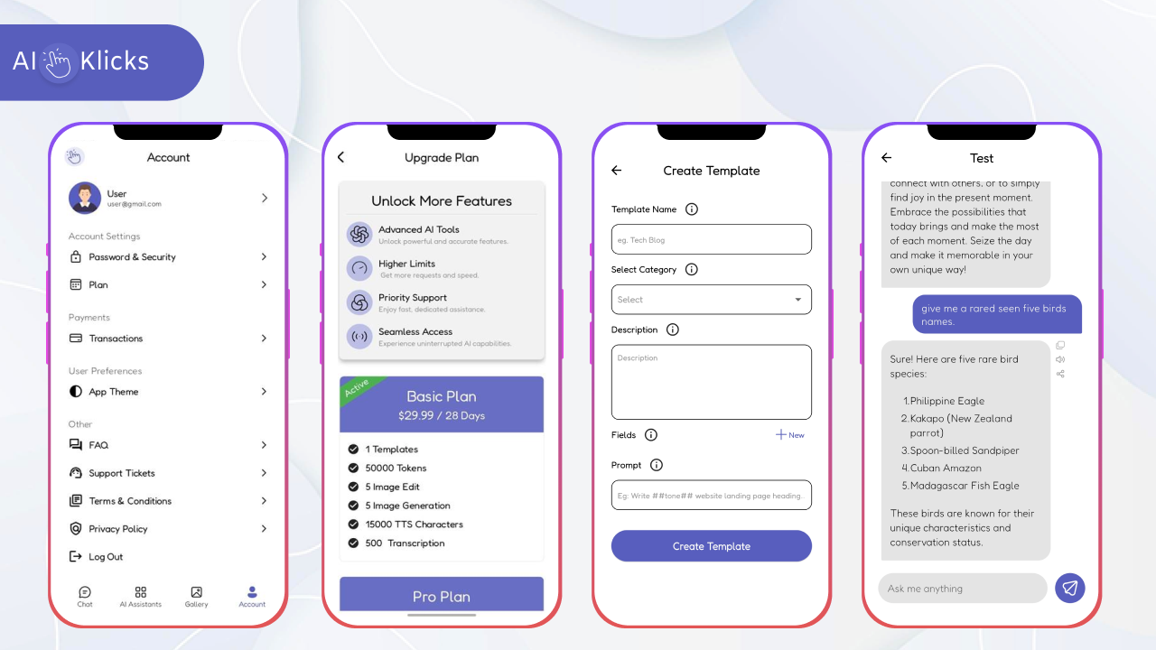 Aiklick - Ai Chatboat, Content, Image, Voice, Code OpenAI Powered Flutter SAAS Mobile ...
