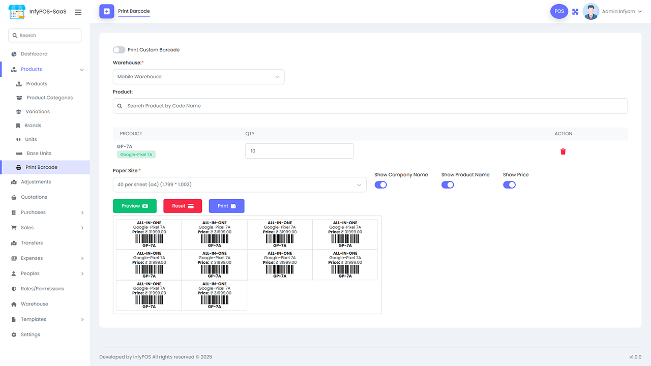 Pos Saas For Multi Store Outlets Built On Laravel React Js By Infyomlabs
