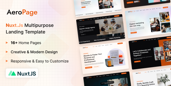 AeroPage - Nuxt.JS Multipurpose Landing Page Template by coderthemes