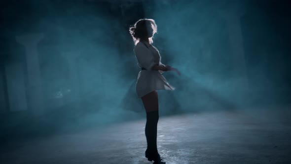 Woman dancing in the fog, Stock Footage | VideoHive