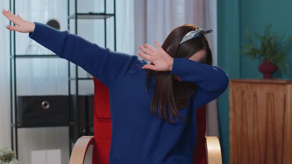 Young Woman Having Fun Dancing and Moving to Rhythm Dabbing Raising ...