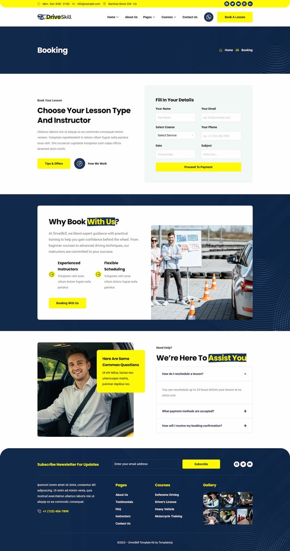 DriveSkill - Driving School Elementor Template Kit by TemplateUp-Pro