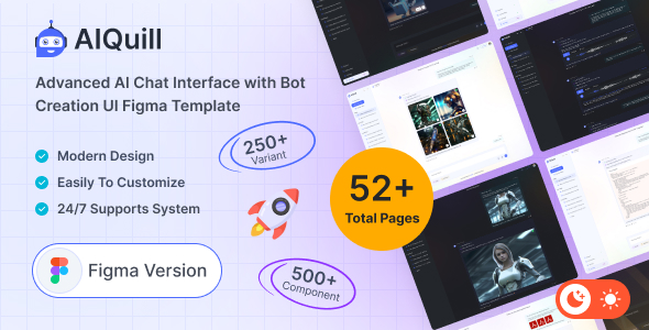 AIQuill – AI-Driven Chat Interface with Seamless Bot Creation Figma Template by pixelaxis