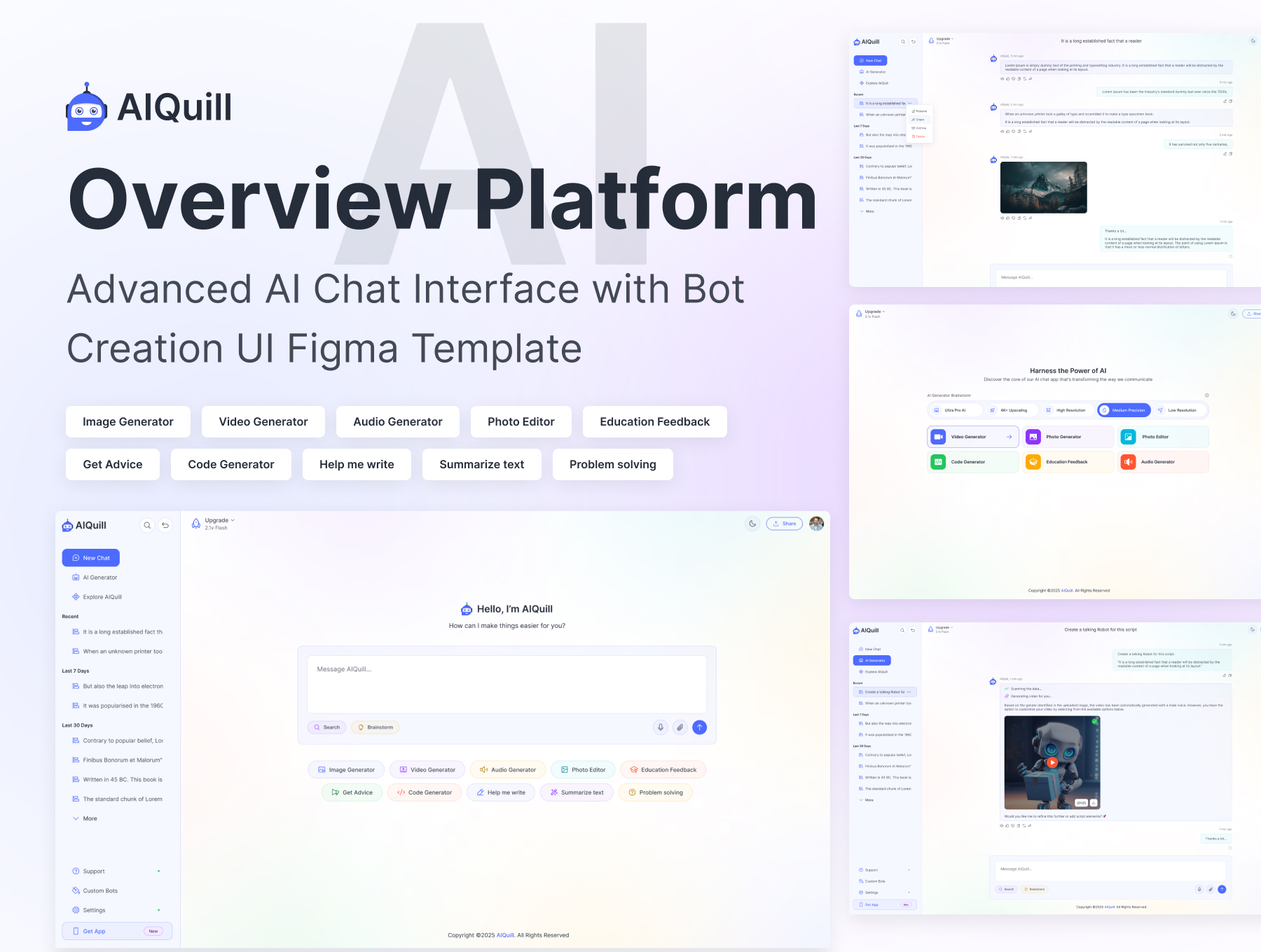 AIQuill – AI-Driven Chat Interface with Seamless Bot Creation Figma Template by pixelaxis