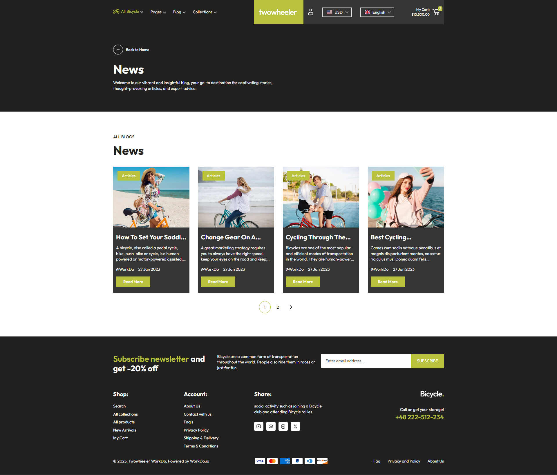 Two Wheeler - Bikes & Cycling Shopify Theme OS 2.0 by WorkDo | ThemeForest