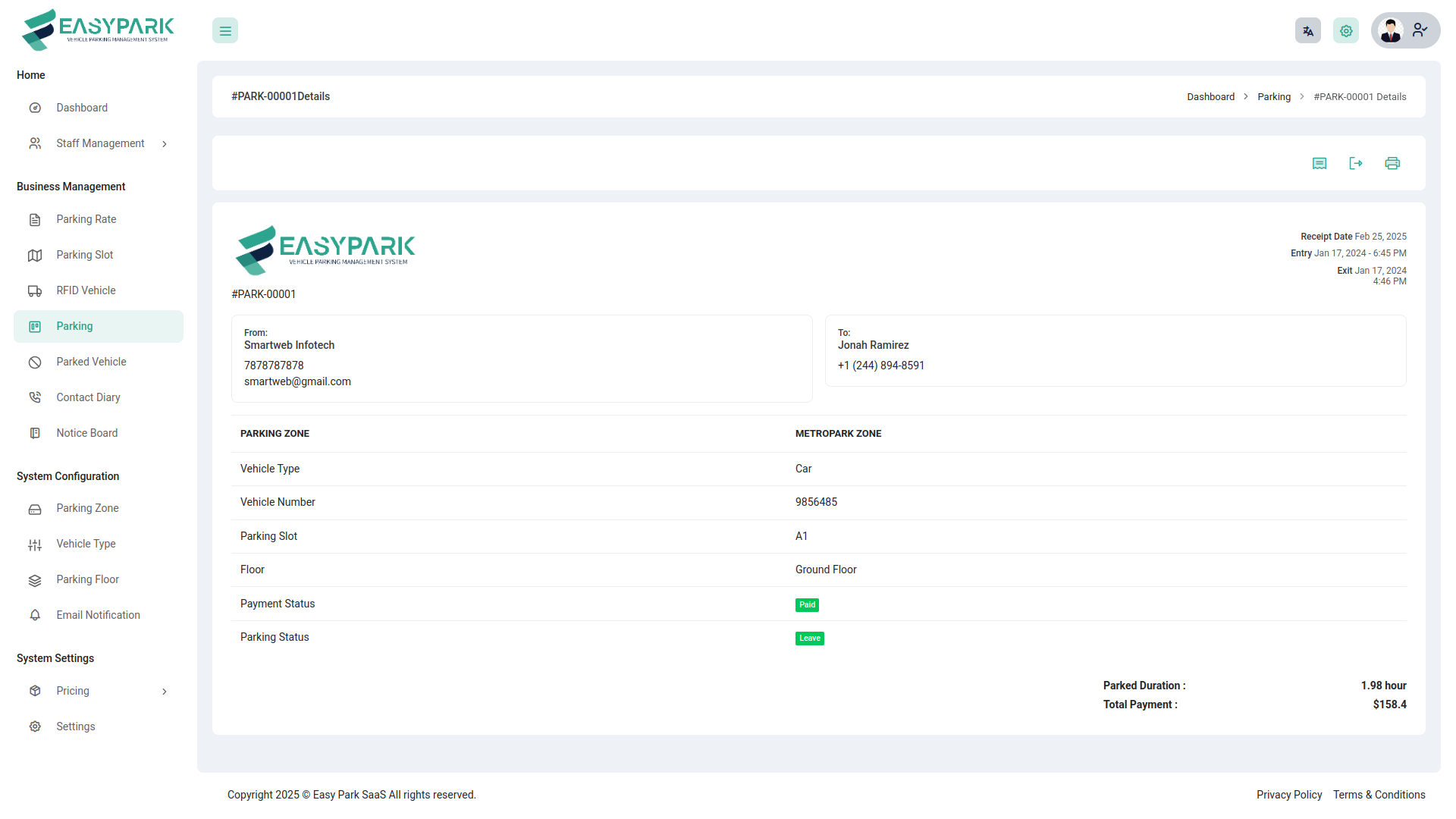 EasyPark SaaS - Vehicle Parking Management System by smartwebinfotech