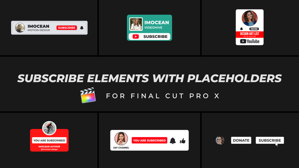 Subscribe Elements with Placeholders | FCPX, Apple Motion Templates