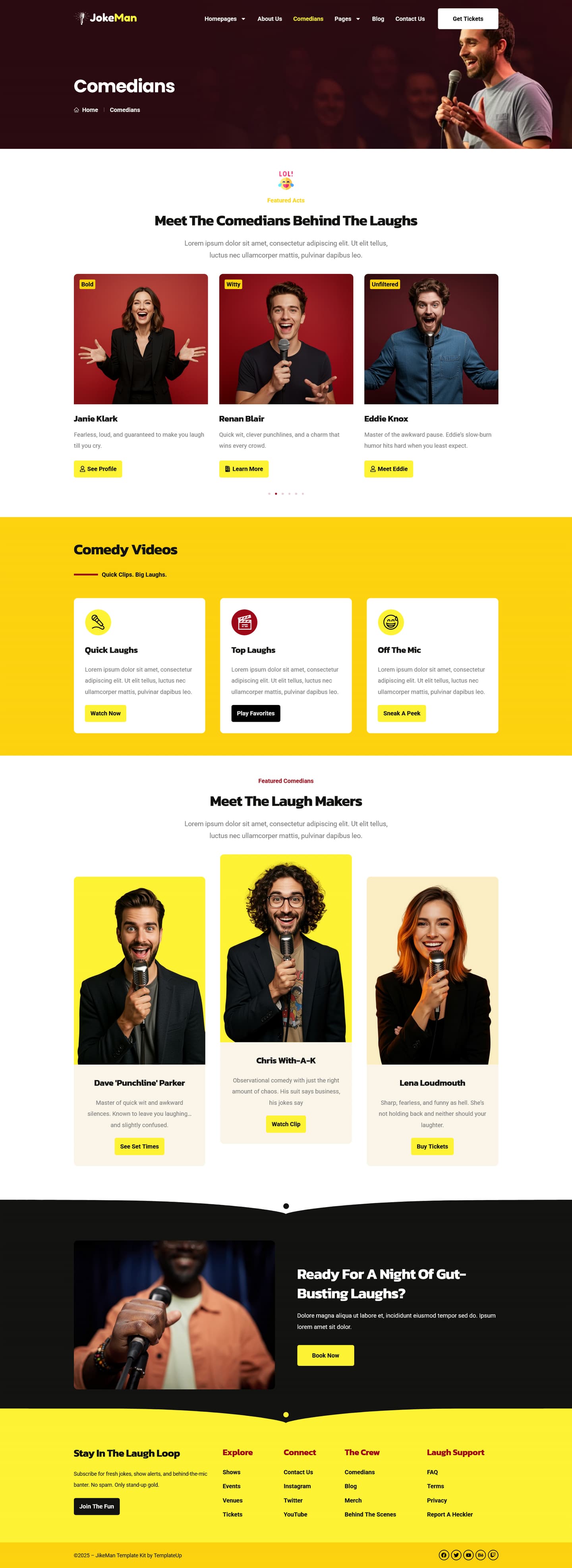 JokeMan - Stand-Up Comedy Elementor Pro Template Kit by TemplateUp-Pro
