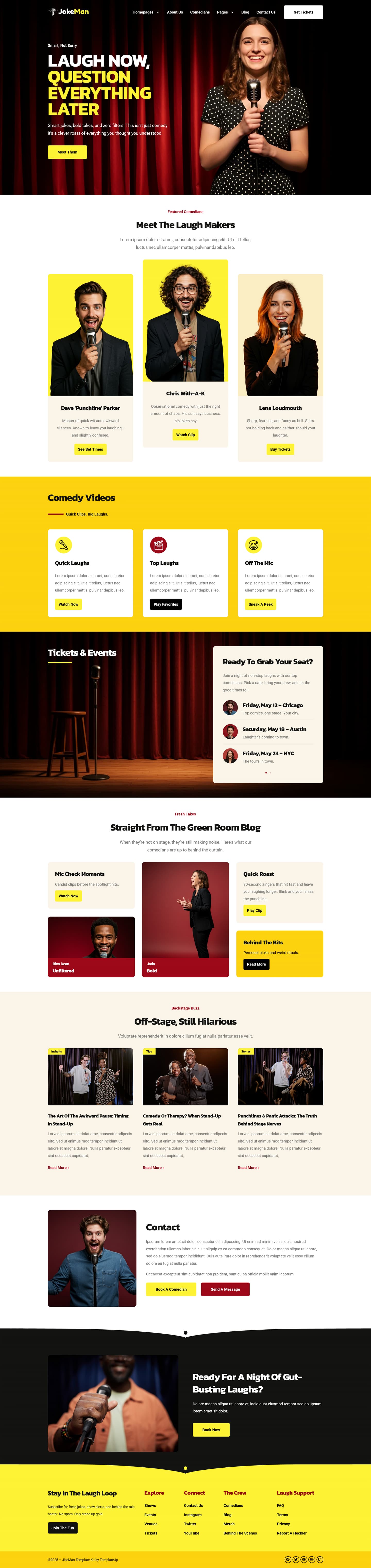 JokeMan - Stand-Up Comedy Elementor Pro Template Kit by TemplateUp-Pro