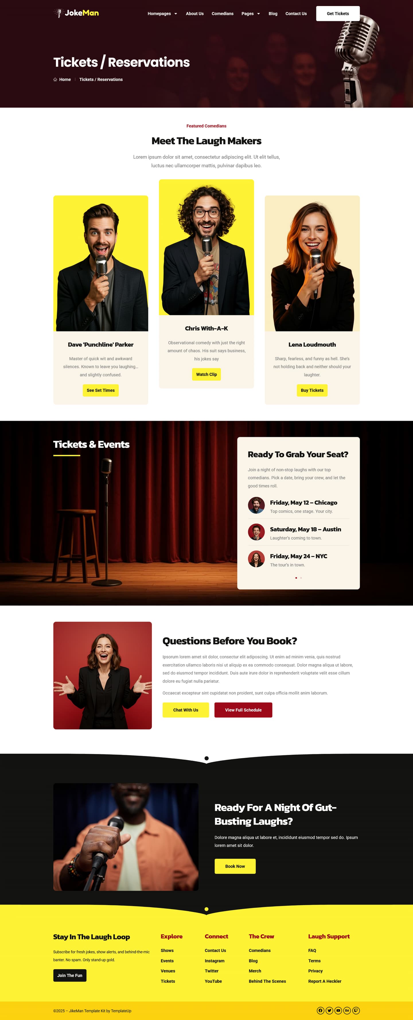 JokeMan - Stand-Up Comedy Elementor Pro Template Kit by TemplateUp-Pro