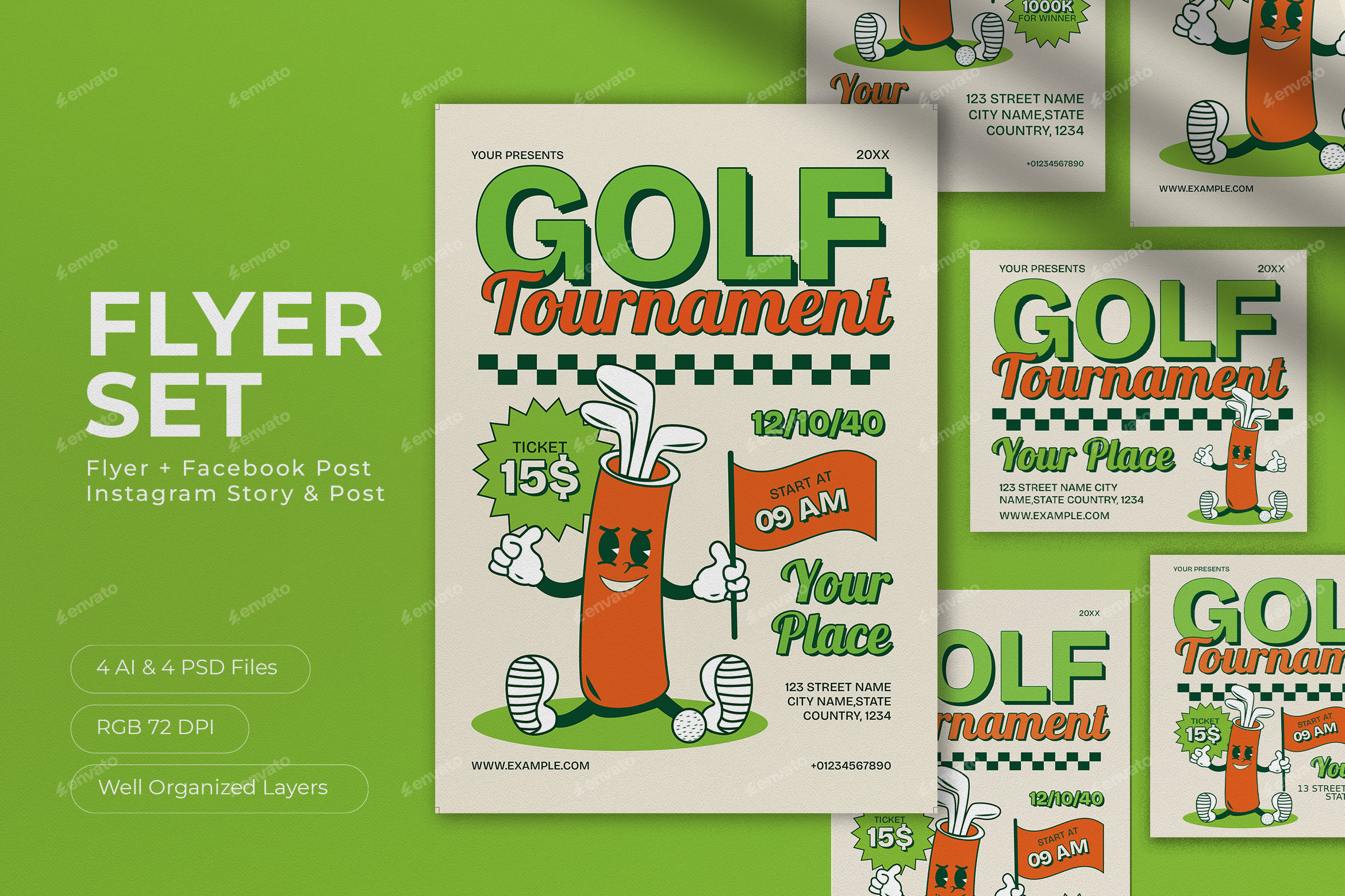 Green Retro Golf Tournament Flyer Set, Print Templates | GraphicRiver