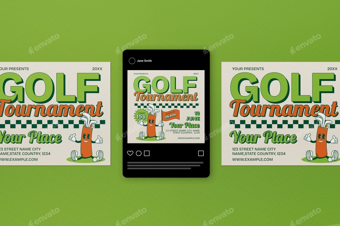 Green Retro Golf Tournament Flyer Set, Print Templates | GraphicRiver