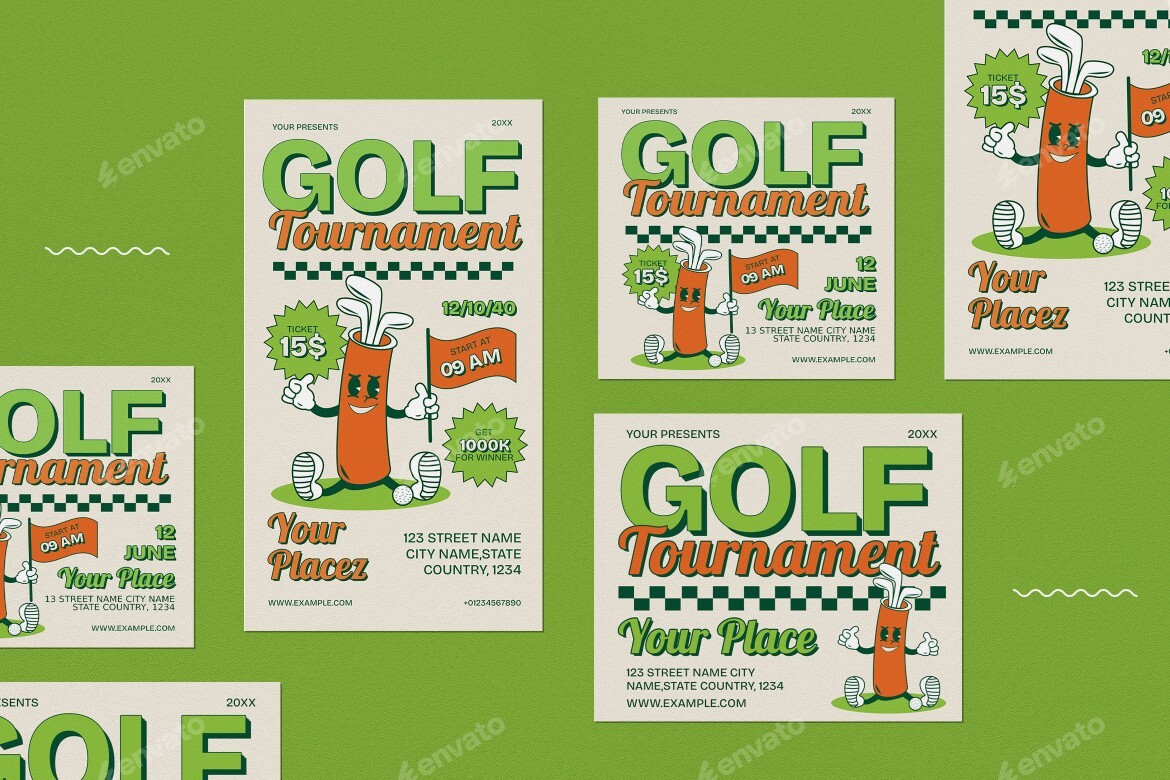 Green Retro Golf Tournament Flyer Set, Print Templates | GraphicRiver