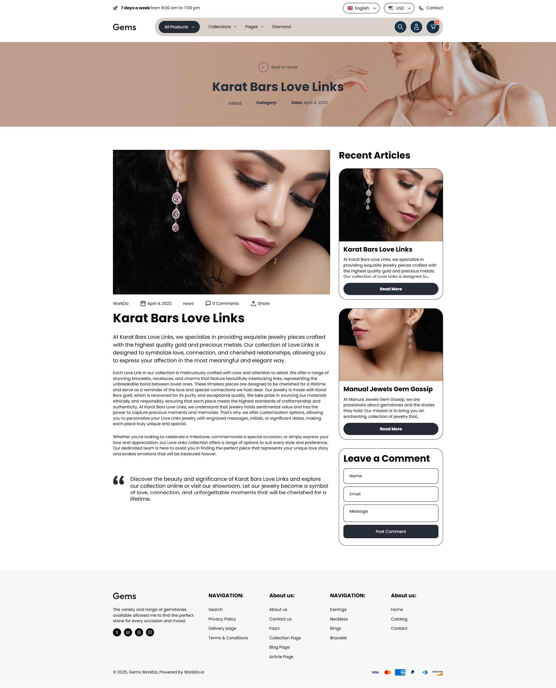 Gems - Jewelry Diamond Responsive Shopify 2.0 Theme by WorkDo | ThemeForest