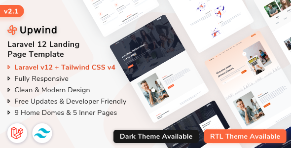 Upwind - Laravel 12 Landing Page Template by ShreeThemes | ThemeForest