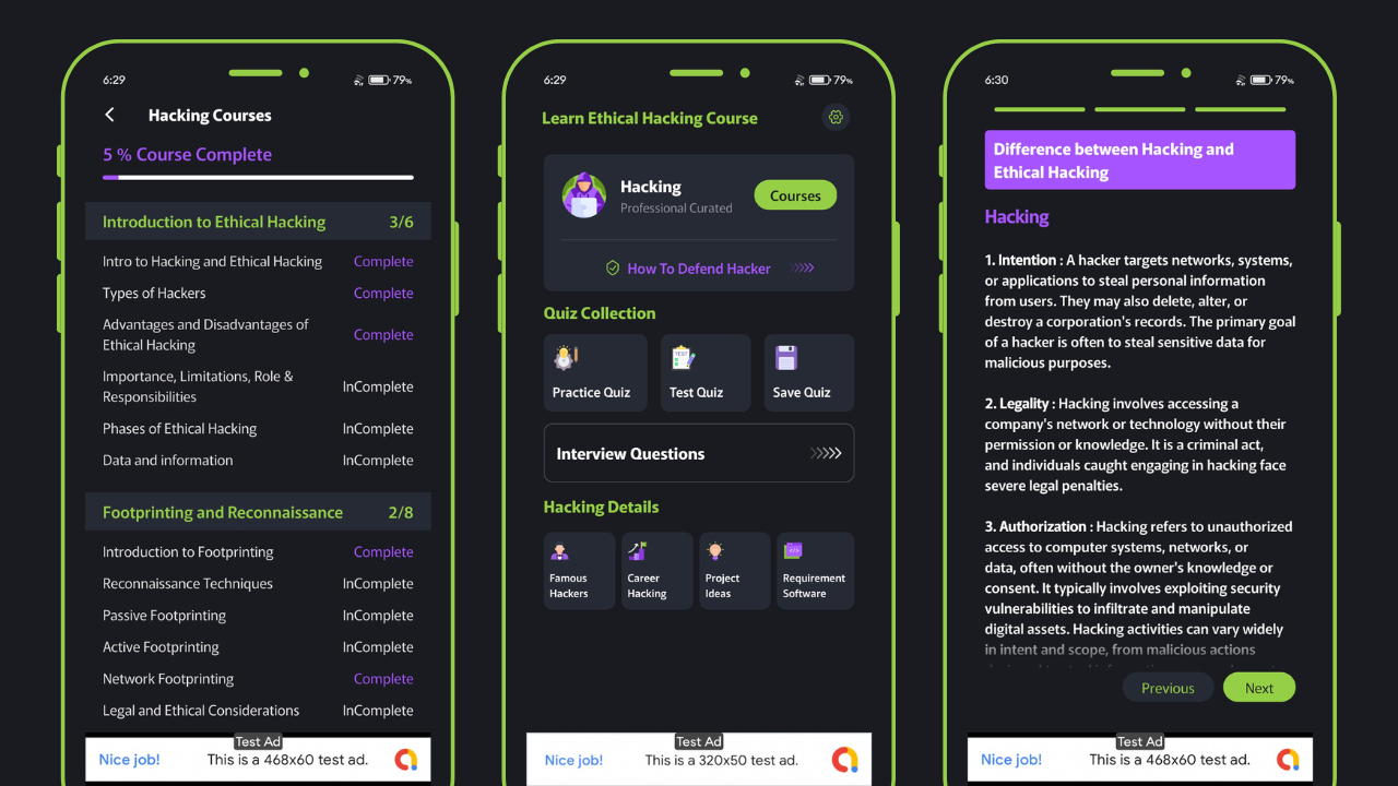 Learn Ethical Hacking Course with AdMob Ads Android by MJAppsStudio