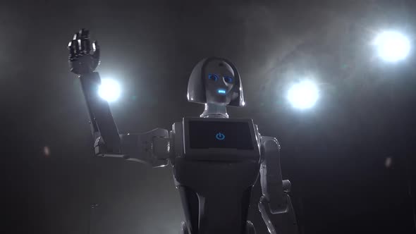 Robot Hand Waving Bye. Black Smoke Background, Stock Footage | VideoHive