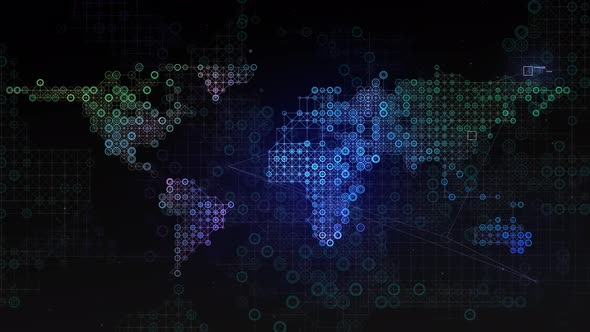 World Map Digital Communication Loop 4K, Motion Graphics | VideoHive
