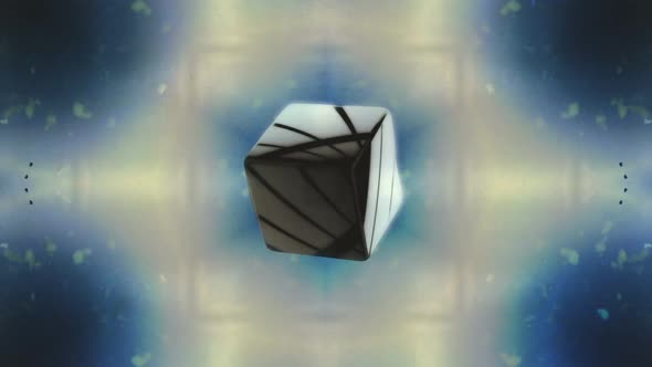 Metallic 3D Cube Spinning in the Middle with Kaleidoscope Background ...
