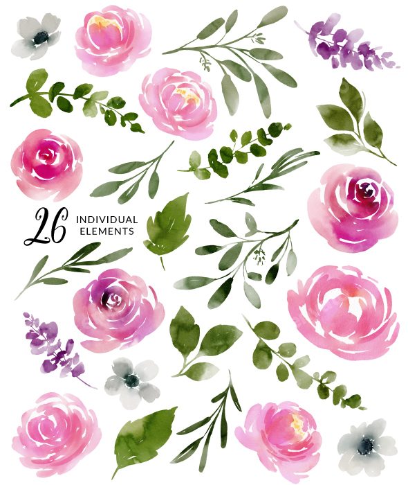 Watercolor Flower Clipart Floral Daydream, Graphics | GraphicRiver