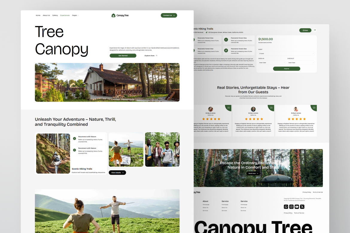 CanopyTree - Treehouse Accommodations Elementor Template Kit for Nature Retreats and Eco Stays ...