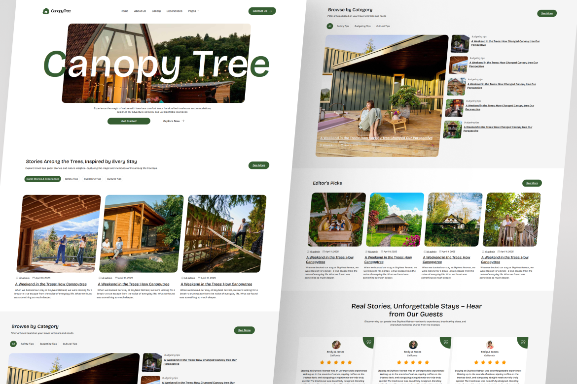 CanopyTree - Treehouse Accommodations Elementor Template Kit for Nature Retreats and Eco Stays ...
