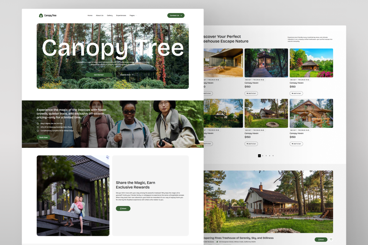CanopyTree - Treehouse Accommodations Elementor Template Kit for Nature Retreats and Eco Stays ...