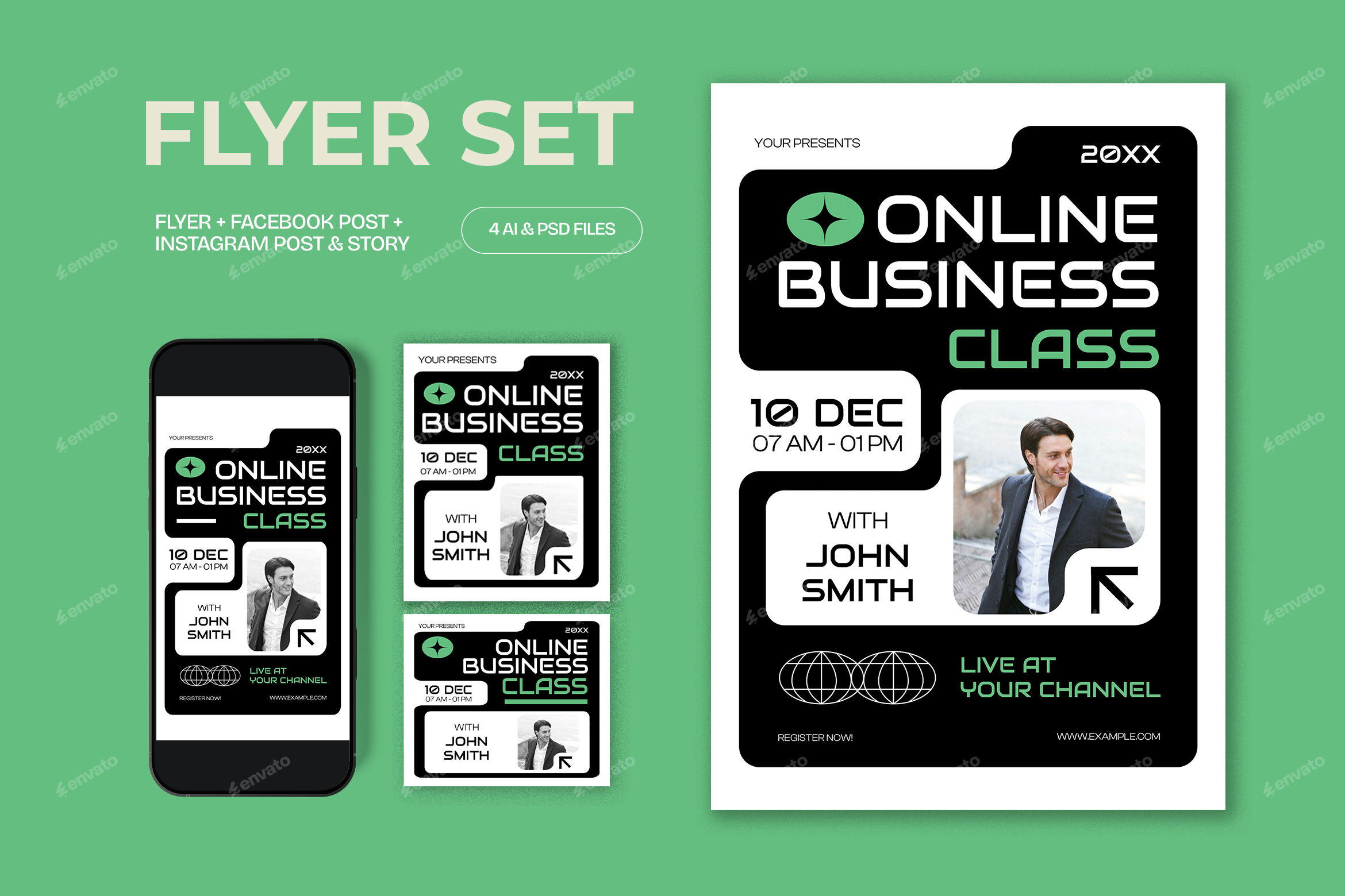 Black Utilitarian Online Business Class Flyer Set, Print Templates