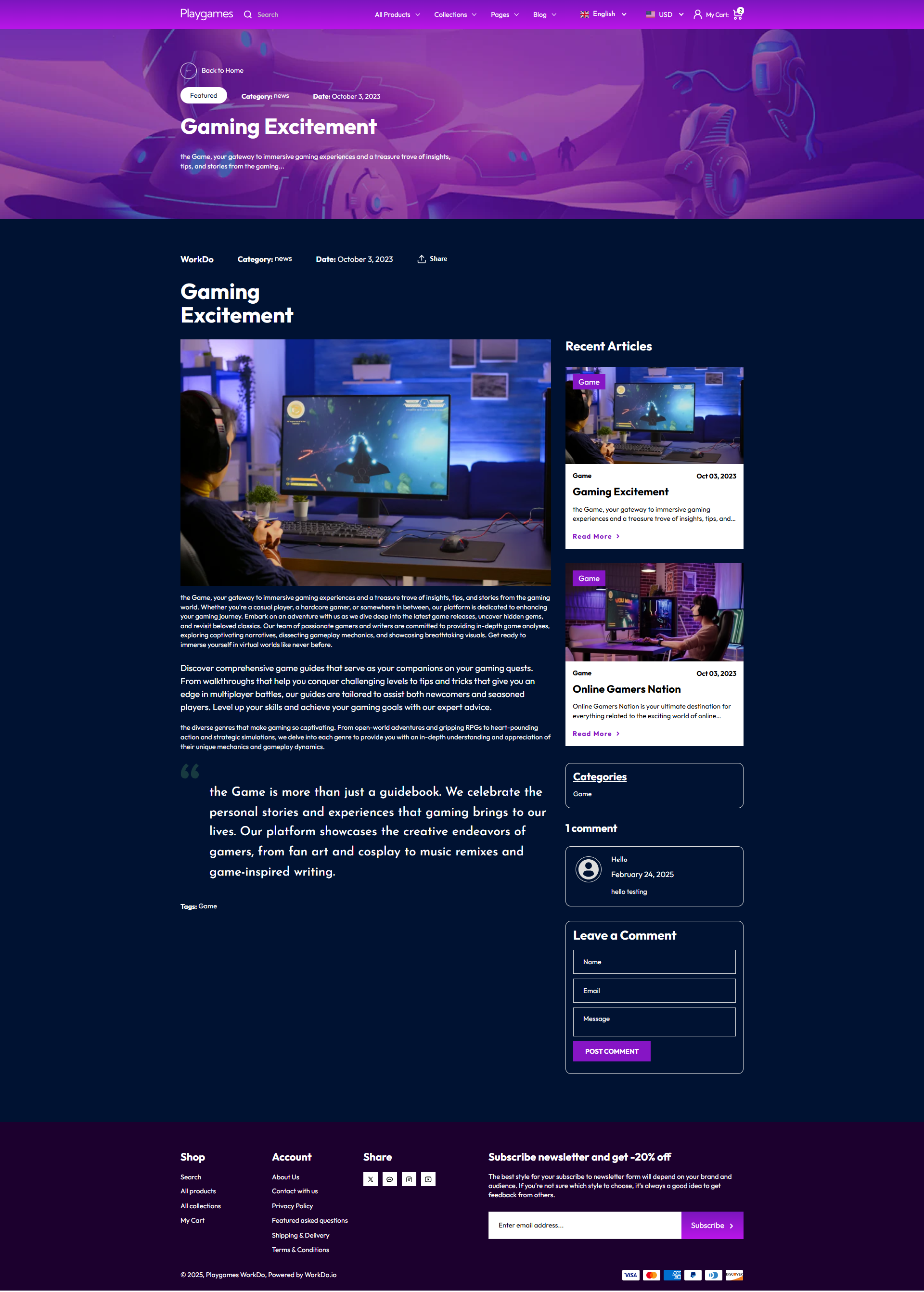 Playgames - Esports & Gaming Store Theme for Shopify 2.0 by WorkDo