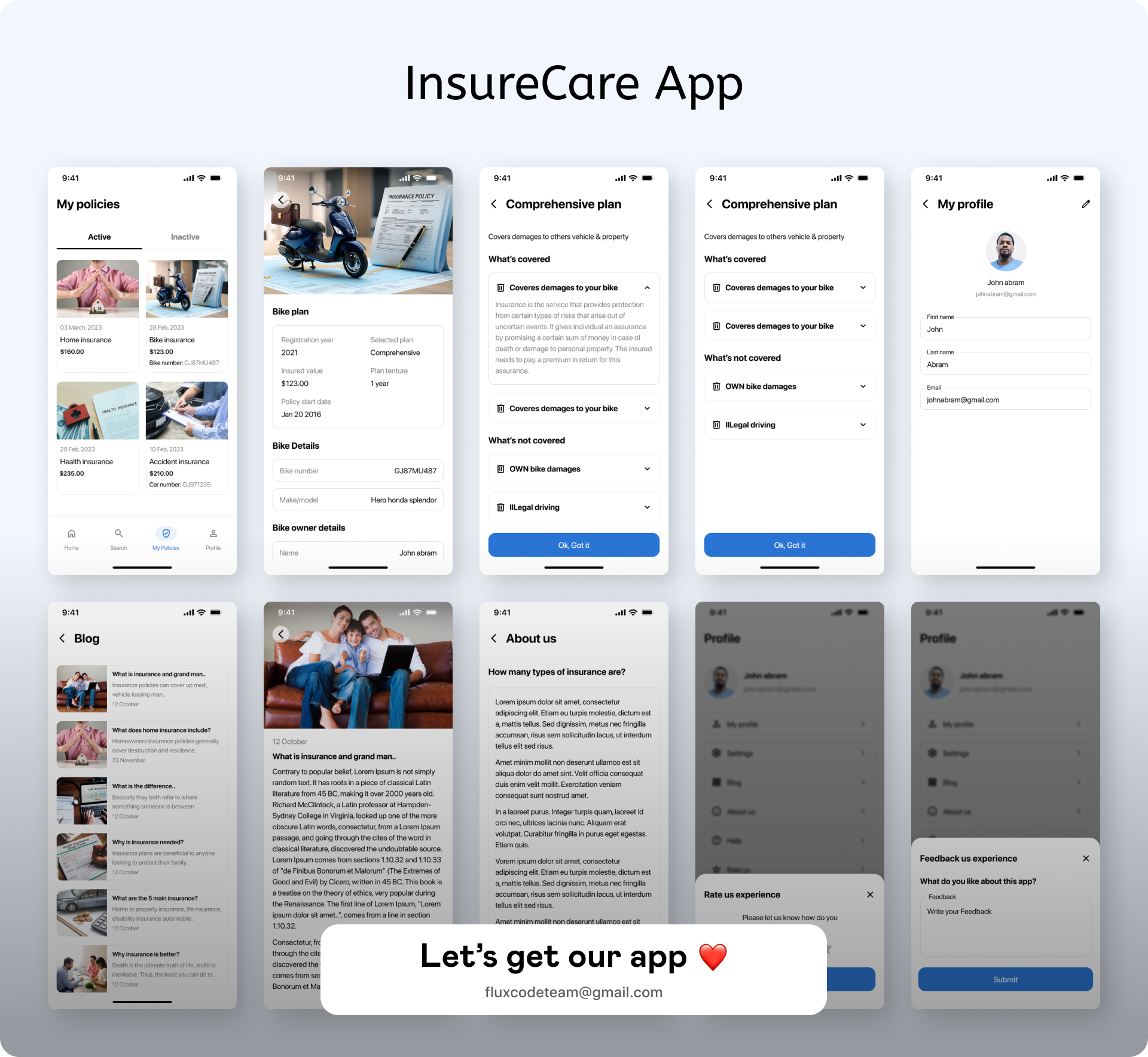 InsureCare App UI Template | Insurance Services App in Flutter ...