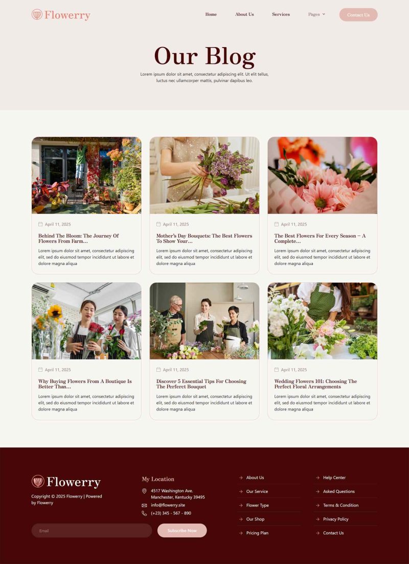 Flowerry - Florist & Flower Boutique Elementor Template Kit by Kitpro