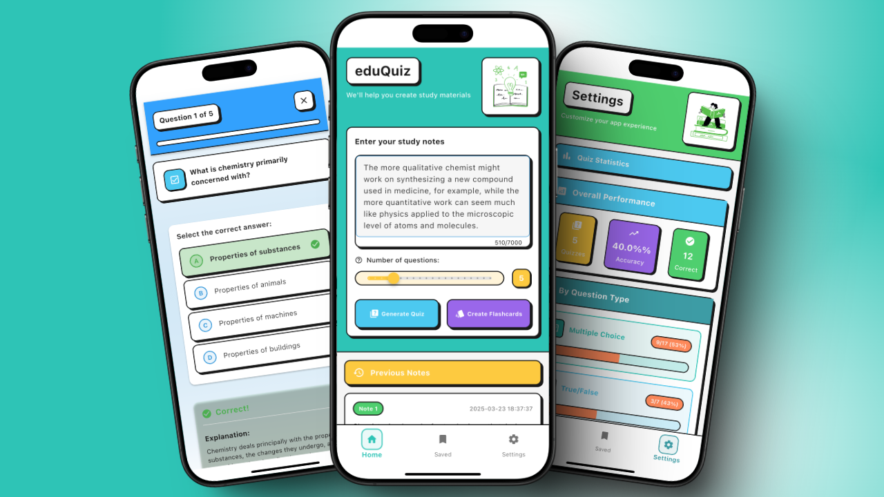 EduQuiz AI – Flutter Smart Exam Prep, Flashcards & Quiz App for Android & iOS by snap2solveapps