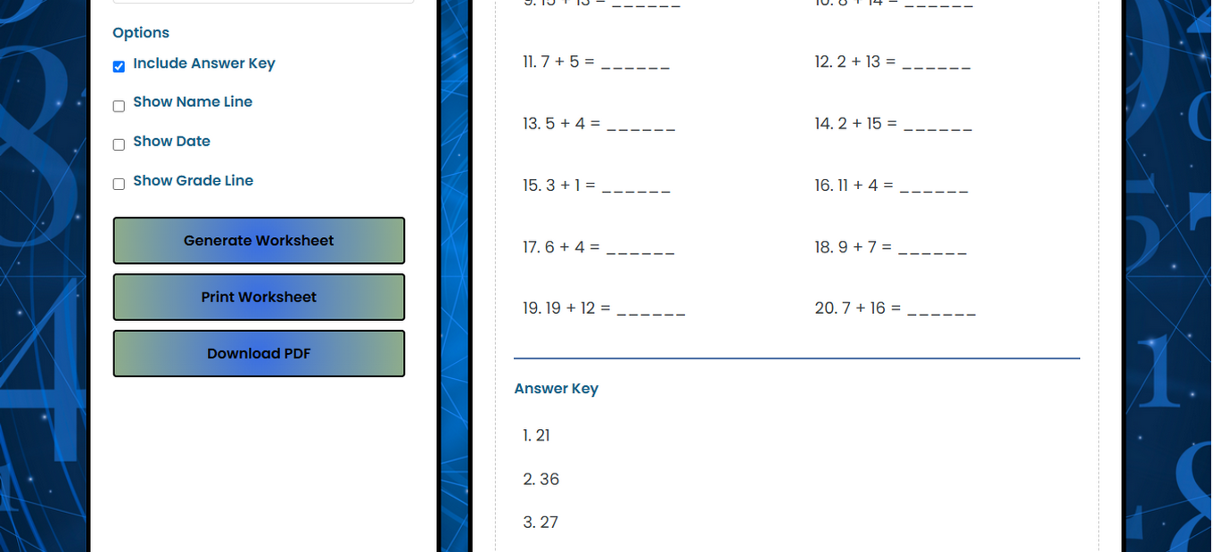 MatheMagix - Math Worksheet Generator by Romstar_Interactive | CodeCanyon
