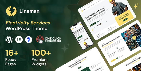 Lineman - Electricity Services WordPress Theme by awaiken | ThemeForest