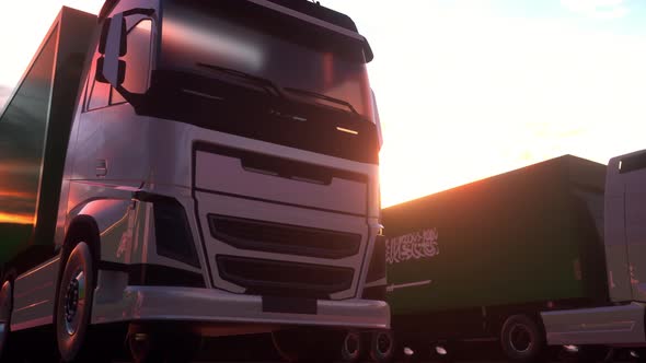Trucks From Saudi Arabia Loading or Unloading at Warehouse Dock, Motion ...