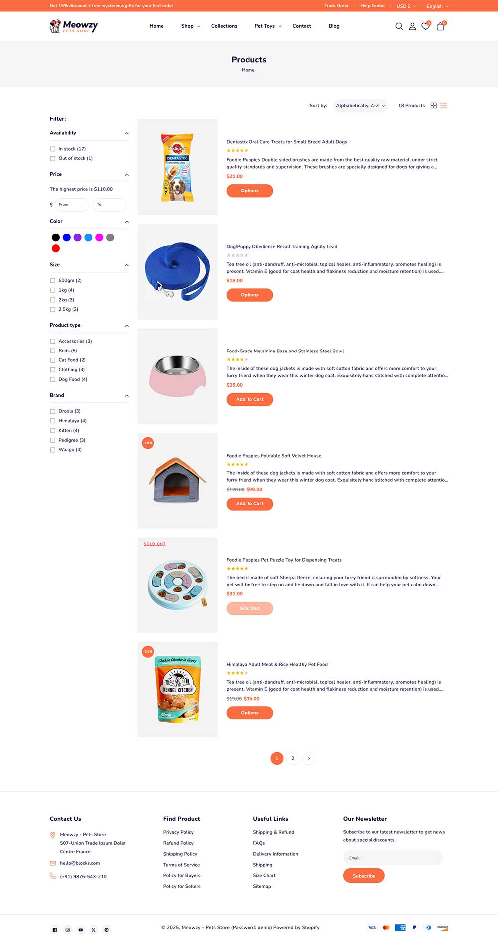 Meowzy - Pets Food and Accessories Store Shopify 2.0 Responsive Theme ...